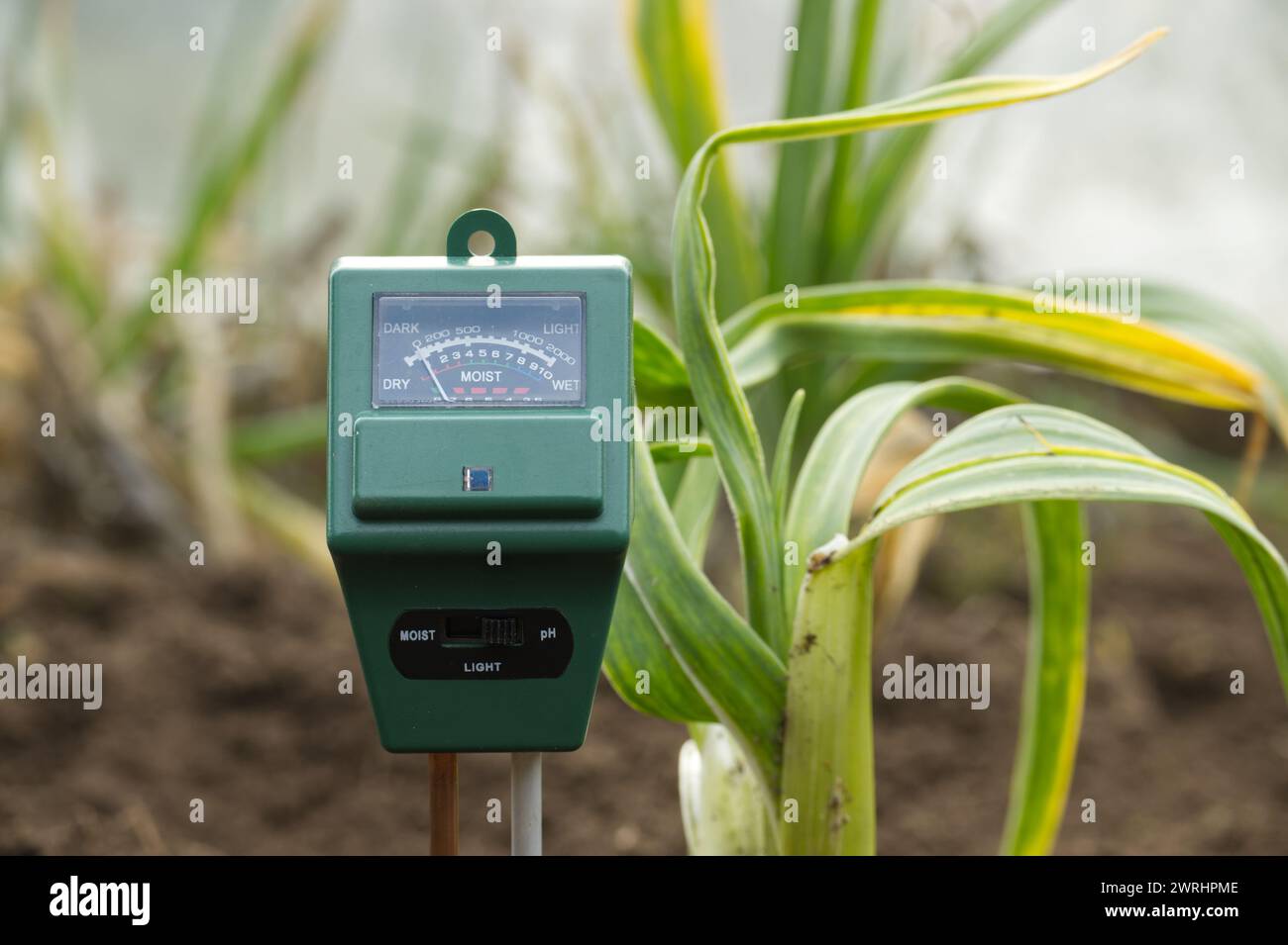 The meter has various indications illustrating its role in monitoring and measuring the moisture ...