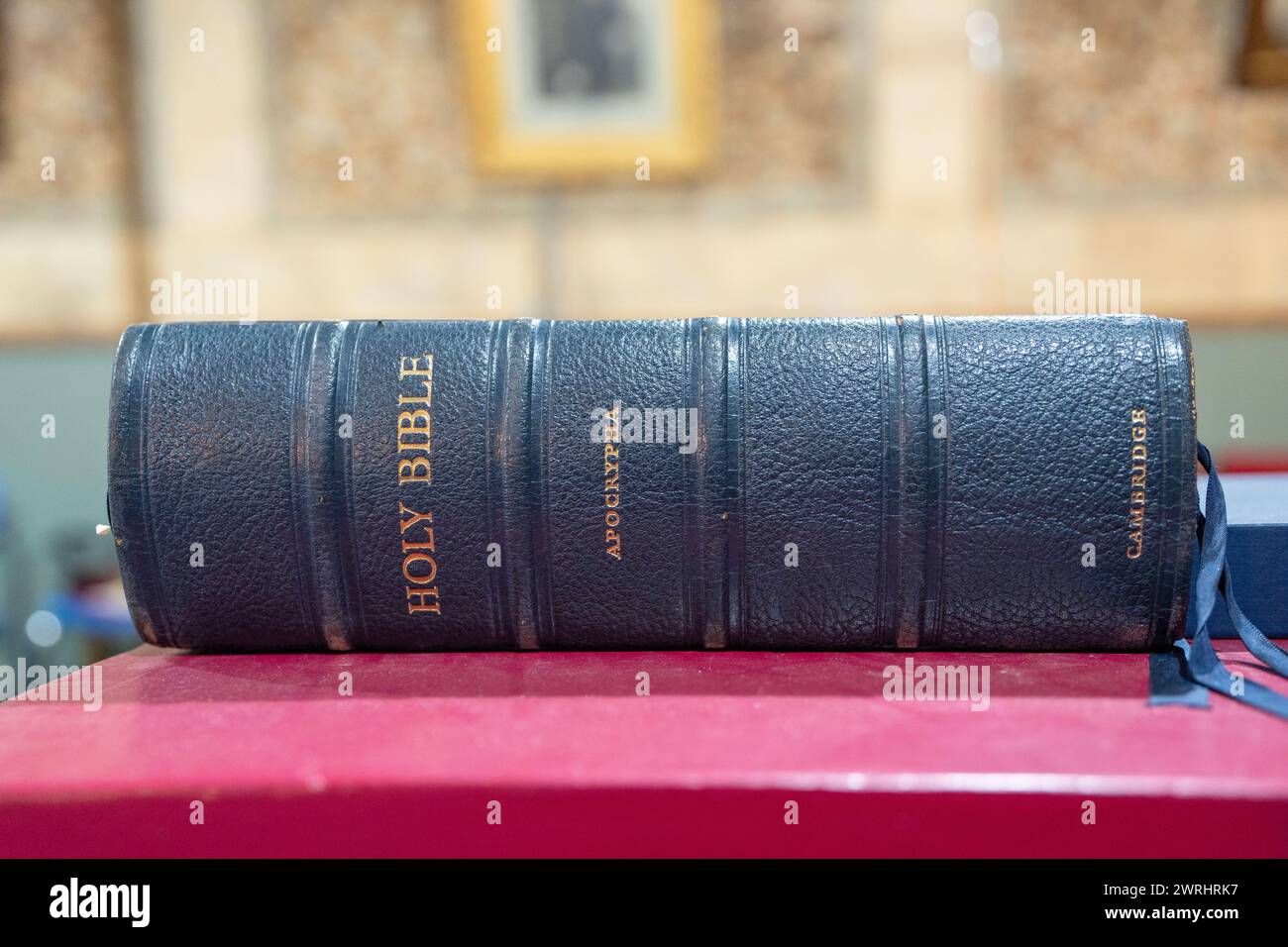 Vintage black leather Holy Bible with Apocrypha inscribed in gold ...