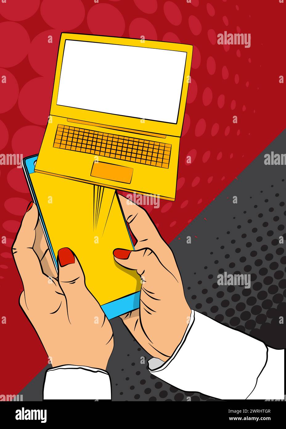 Cartoon Smartphone, comic book Telephone with Laptop. Retro vector ...