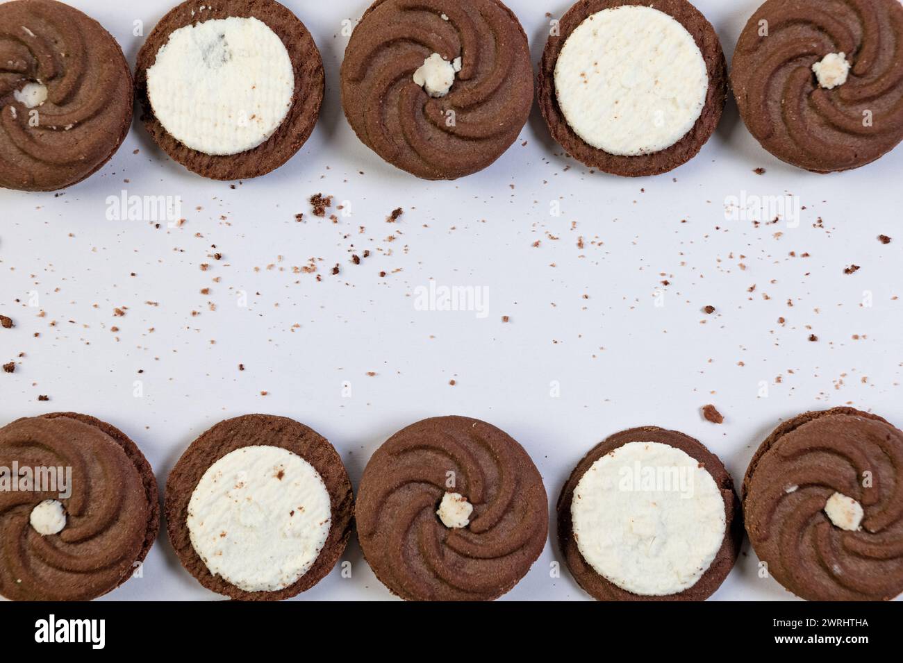 A close-up photo of two delectable chocolate cookies with a rich ...