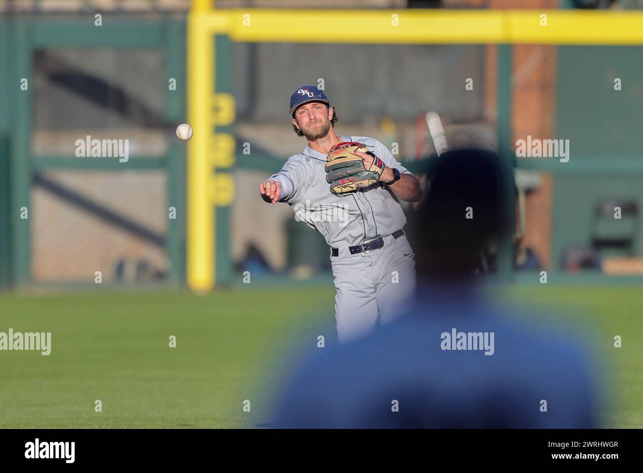 March 12, 2024: Oral Roberts infielder David Herring #12 makes a throw ...