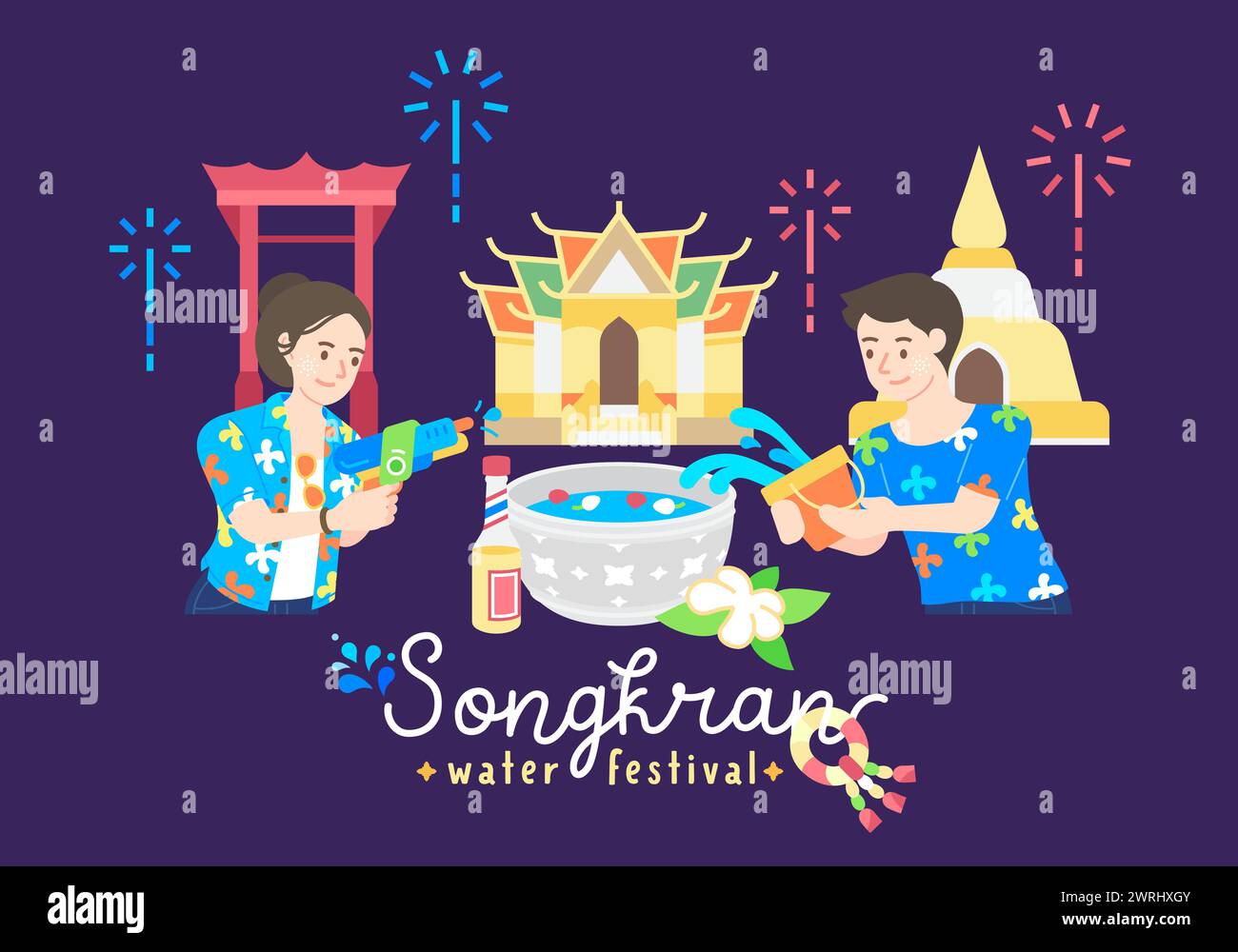 songkran celebration thailand water festival vector illustration ...