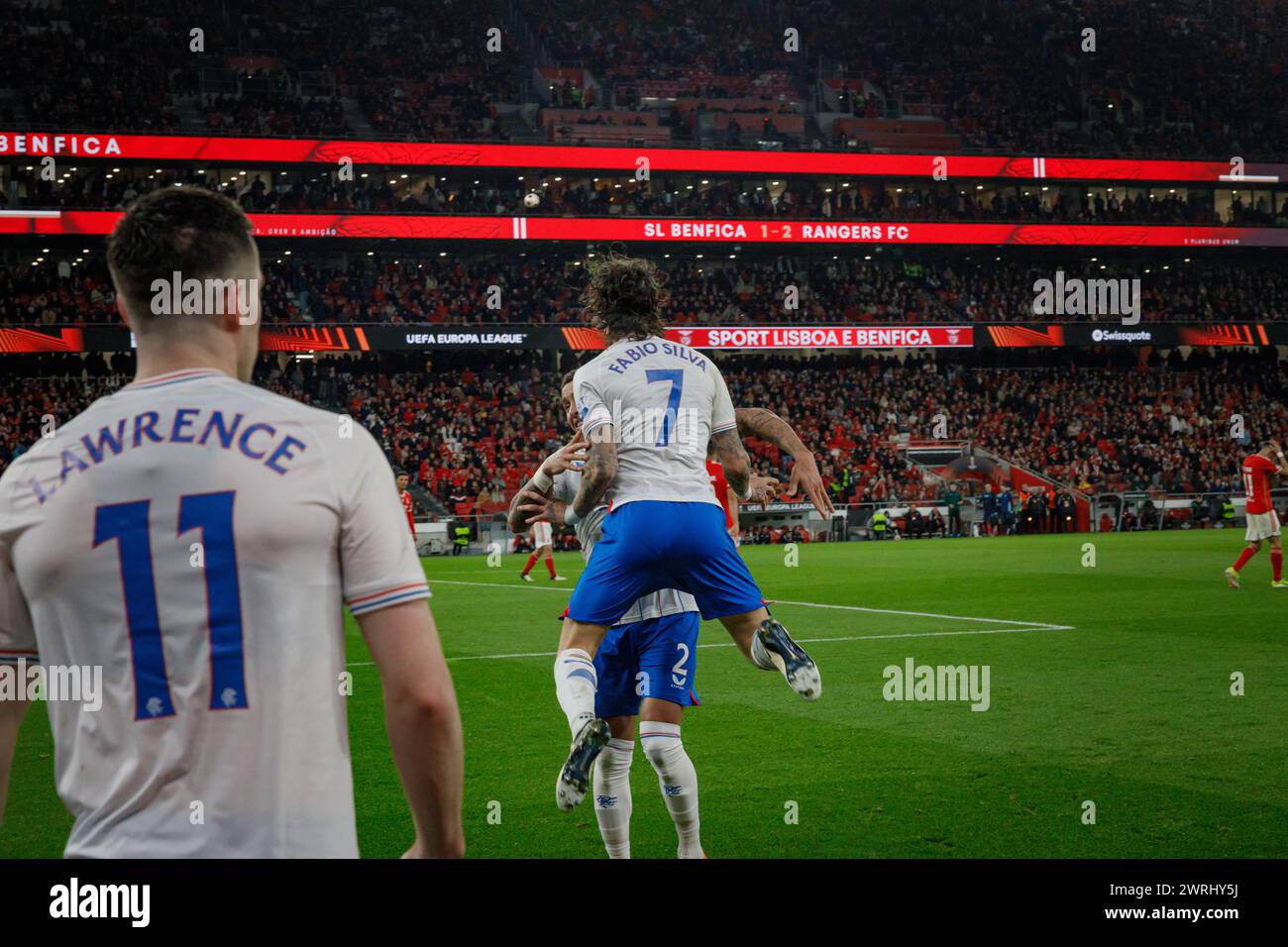 Players of Rangers celebrate after goal scored by Dujon Sterling during ...