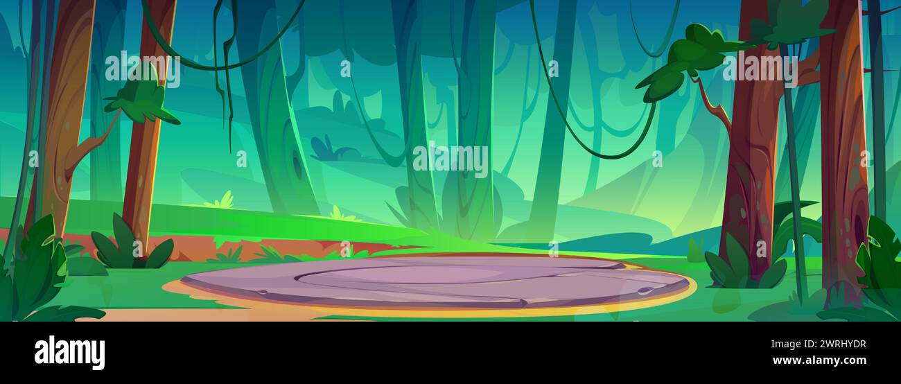 Summer forest landscape with ground or stone place for camping. Magic ...