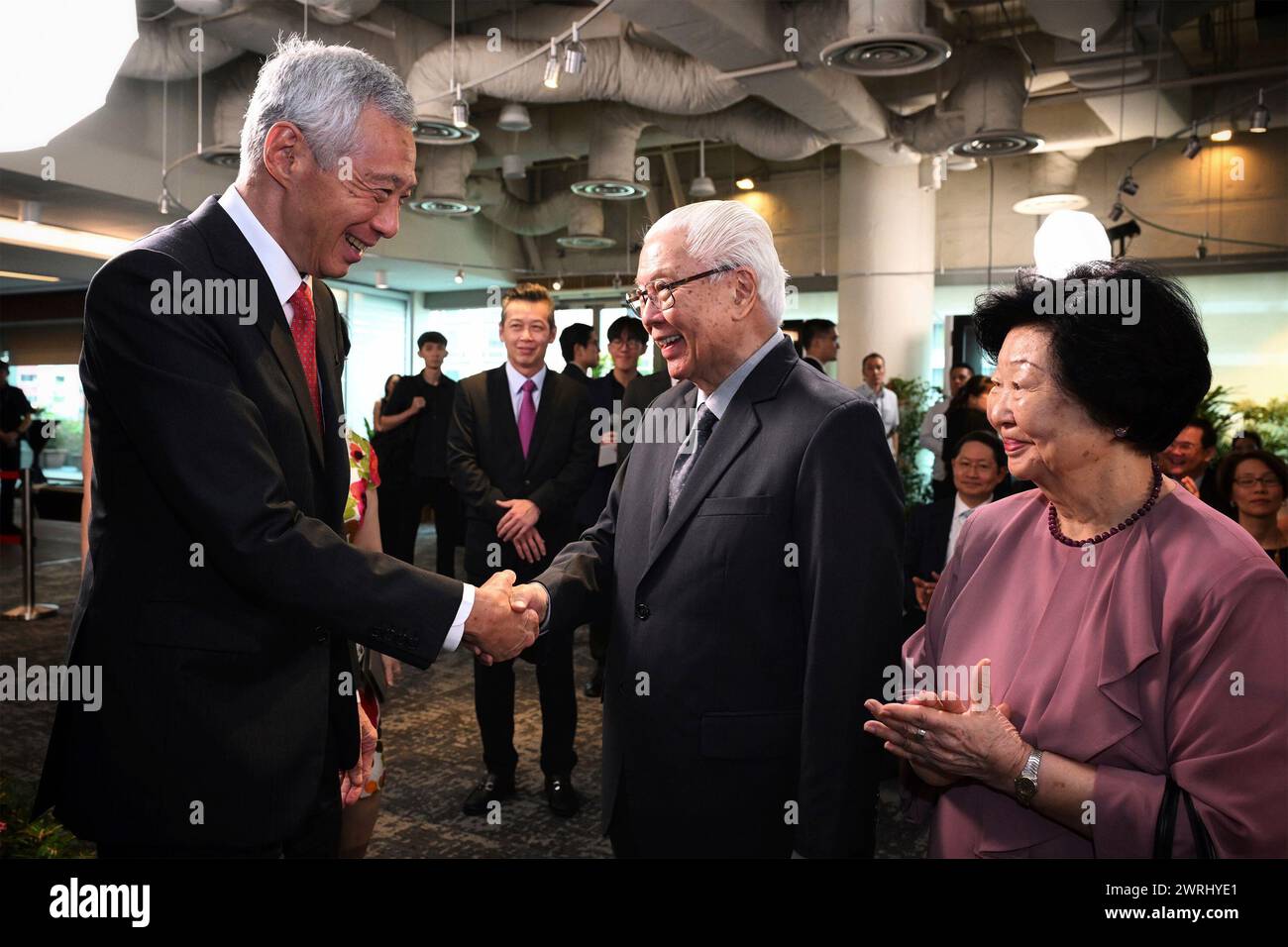 Prime Minister Lee Hsien Loong greeting former president and deputy ...