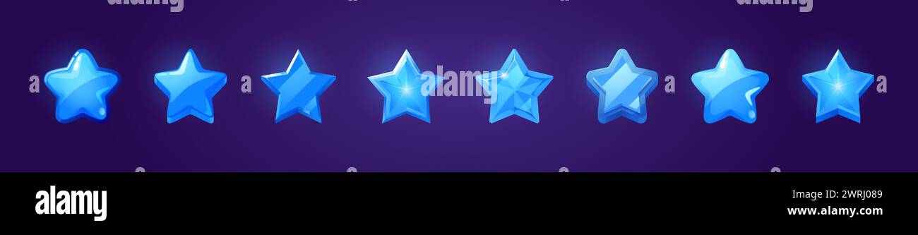 Blue star shape ui game icon vector button set. Glossy badge medal for ...