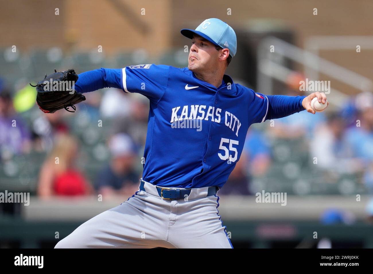 Kansas City Royals starting pitcher Cole Ragans throws against the ...