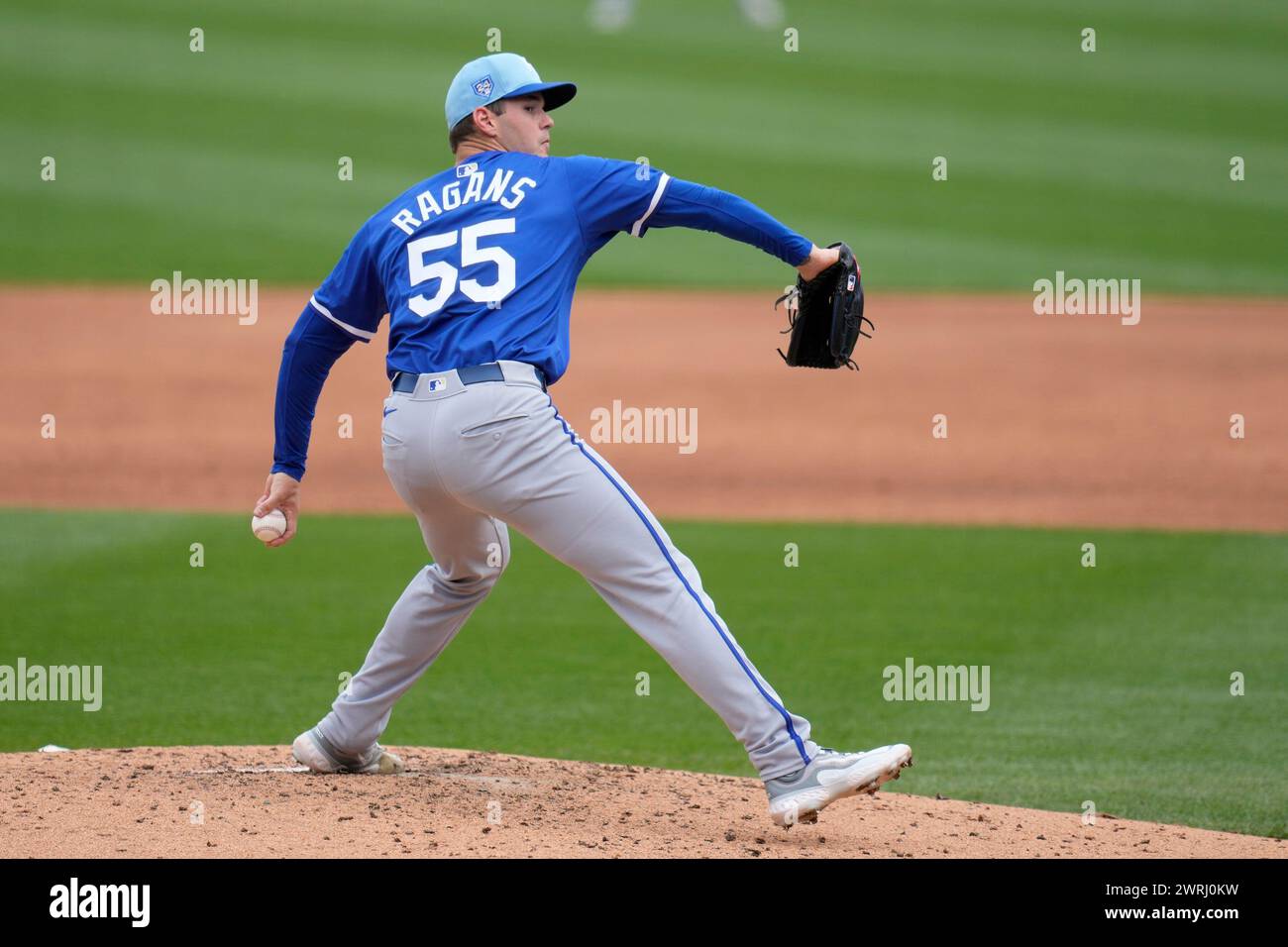 Kansas City Royals starting pitcher Cole Ragans throws against the ...