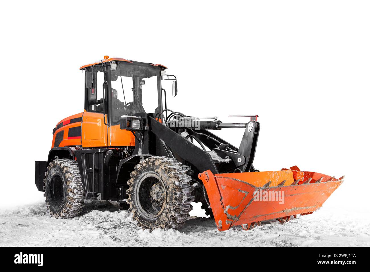 Orange tractor, loader against white background Stock Photo - Alamy