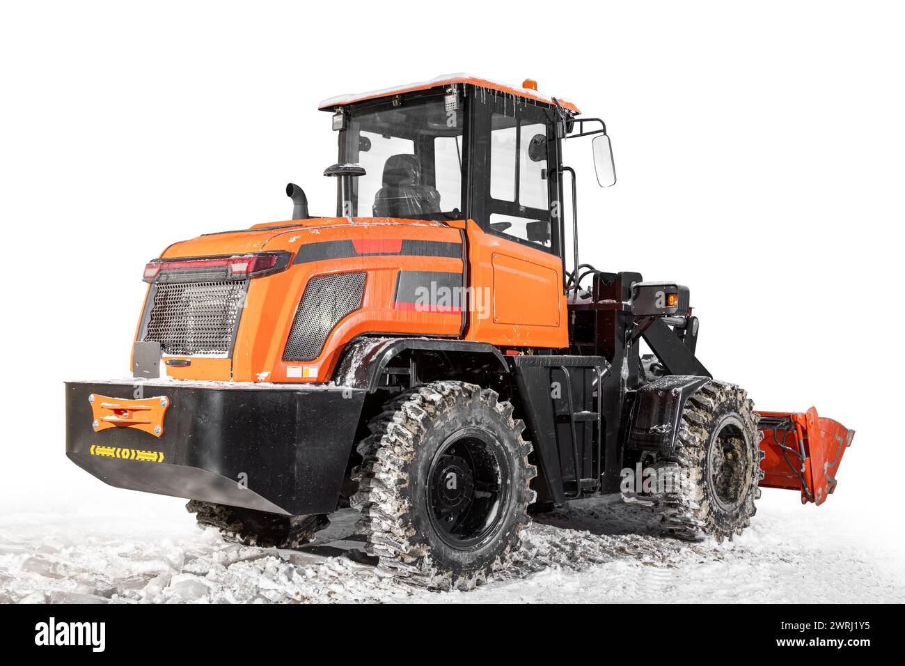 Orange tractor, loader against white background Stock Photo - Alamy