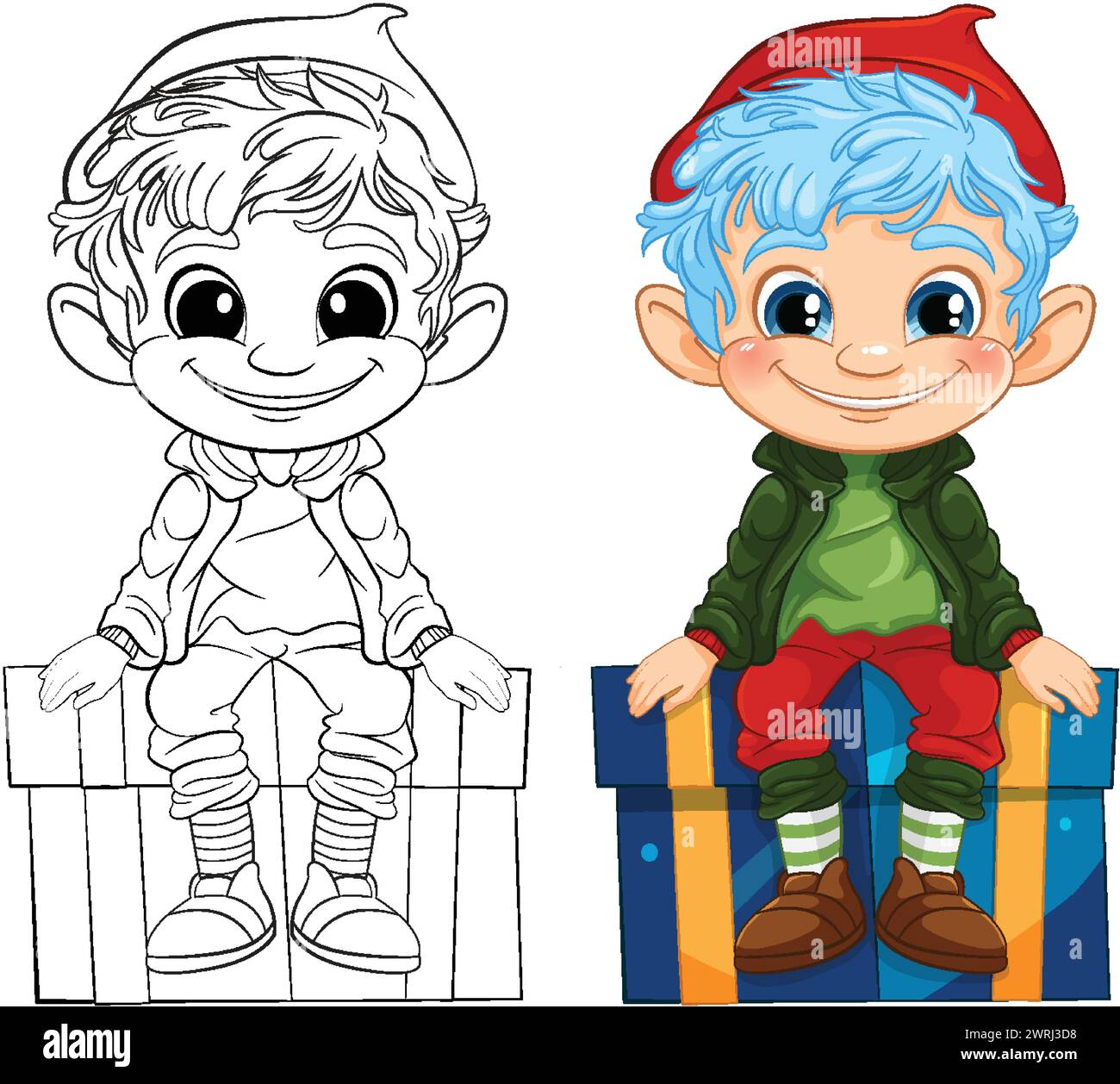 Colorful and outlined versions of a happy elf Stock Vector Image & Art ...