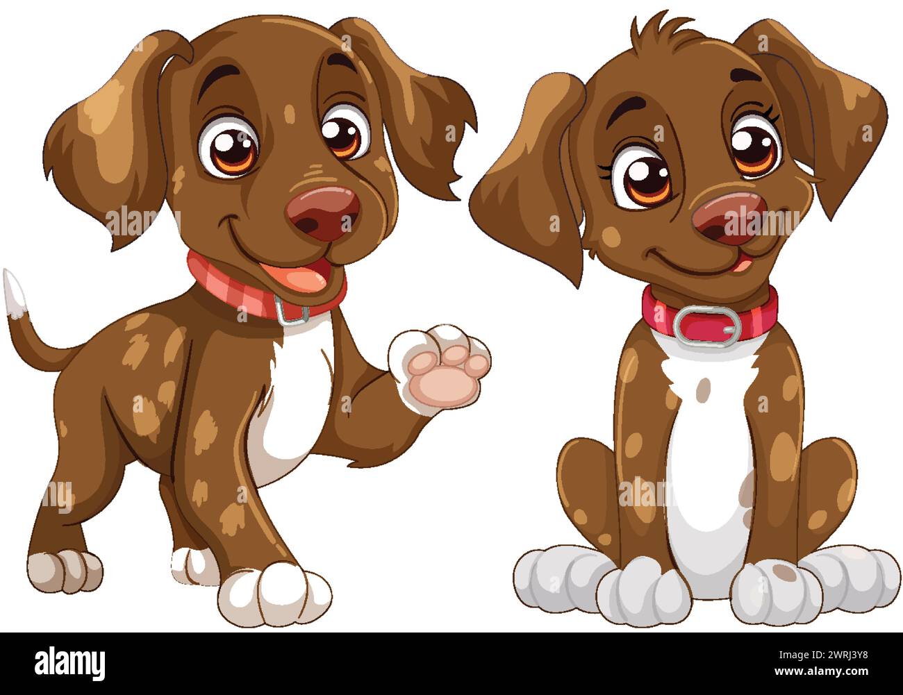 Two cute animated puppies with playful expressions Stock Vector Image ...