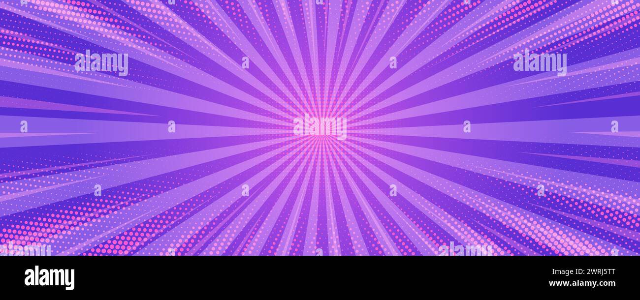 Pink comic background. Pop art vector sunburst with halftone effect ...