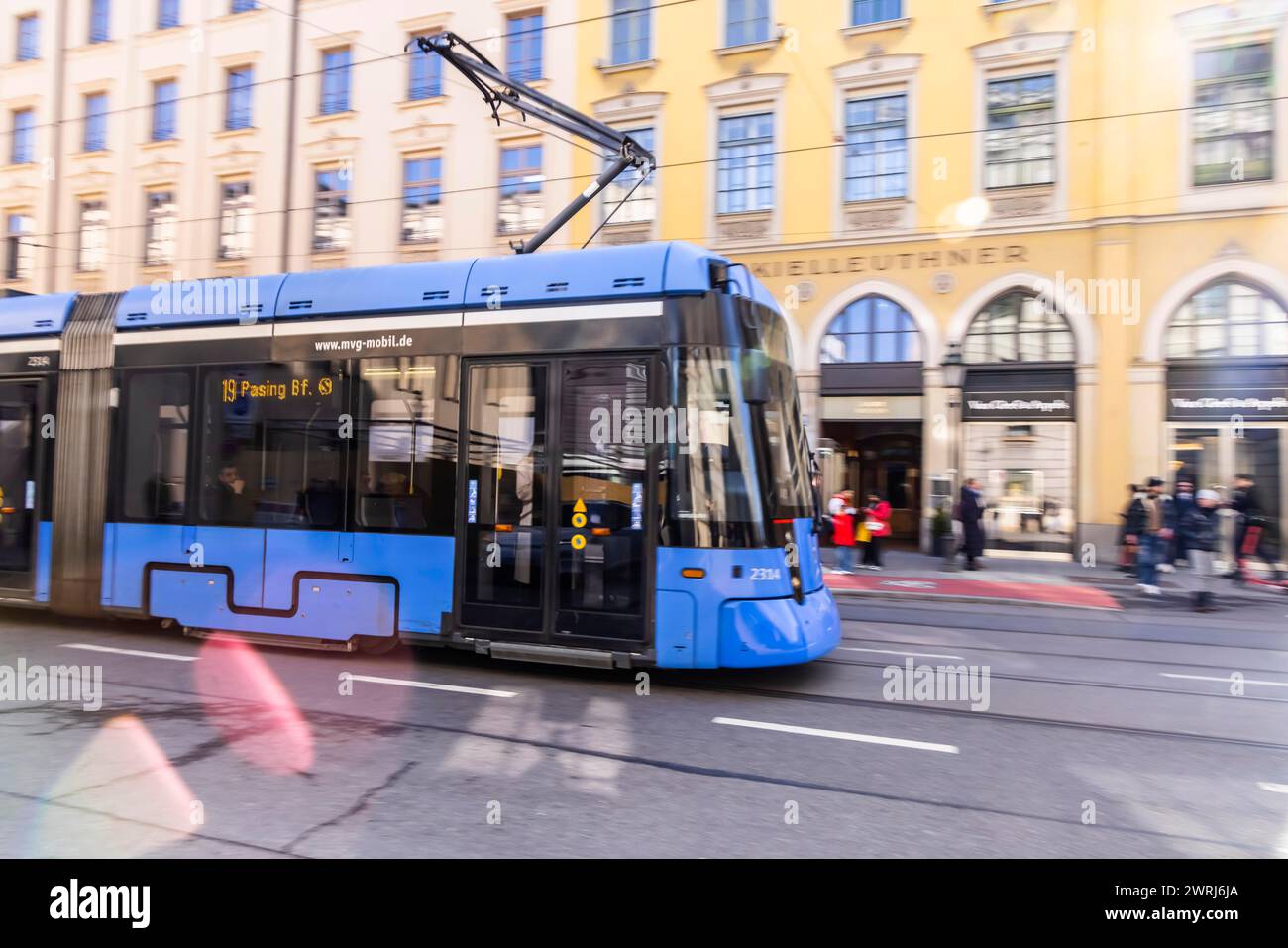 MVG Munich tram travelling through the city, Maximilianstrasse, Munich ...