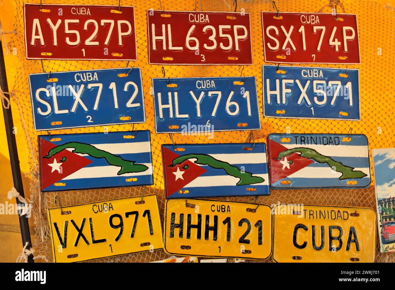 A selection of colourful Cuban number plates on display for collectors ...