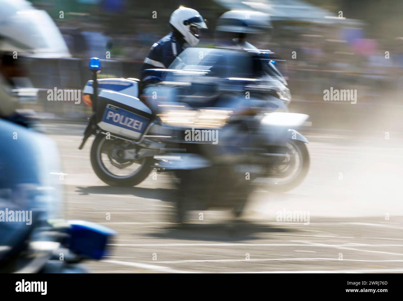 Berlin police officers from the motorbike squadron during a column ride ...