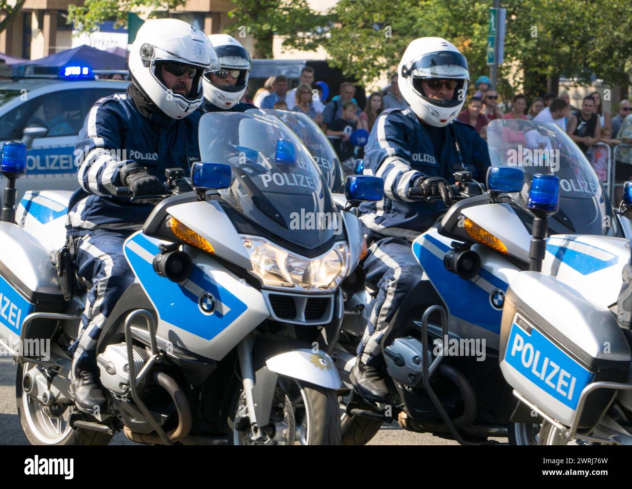 Berlin police officers from the motorbike squadron during a column ride ...