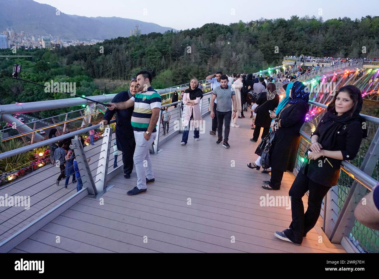 Iranians meet on the Tabiat Bridge in Tehran, Iran and take selfie ...
