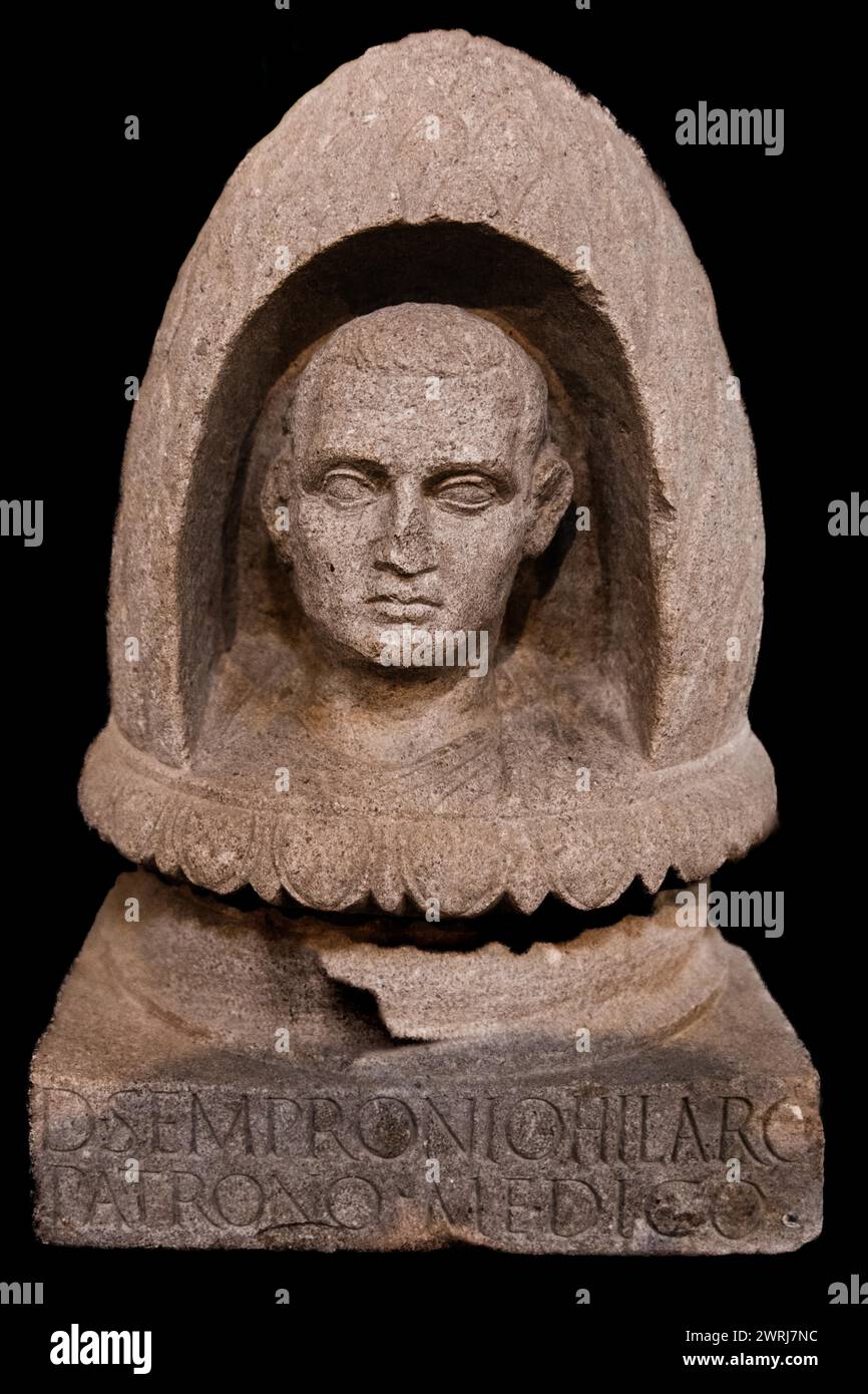 Urn lid with the portrait of Decimus Sempronius Hilarus from the 1st ...
