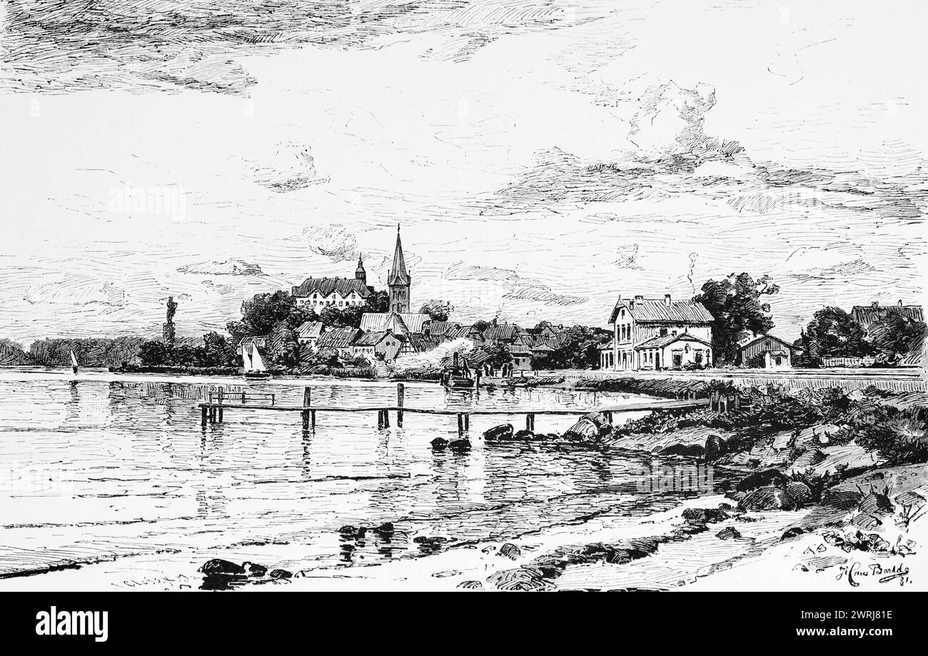 Small town of Ploen with castle, Lake Ploen, eastern hilly country ...