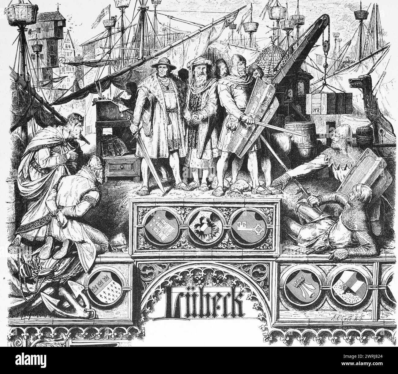 Hanseatic city of Luebeck, emblem, symbol, knight, Middle Ages ...