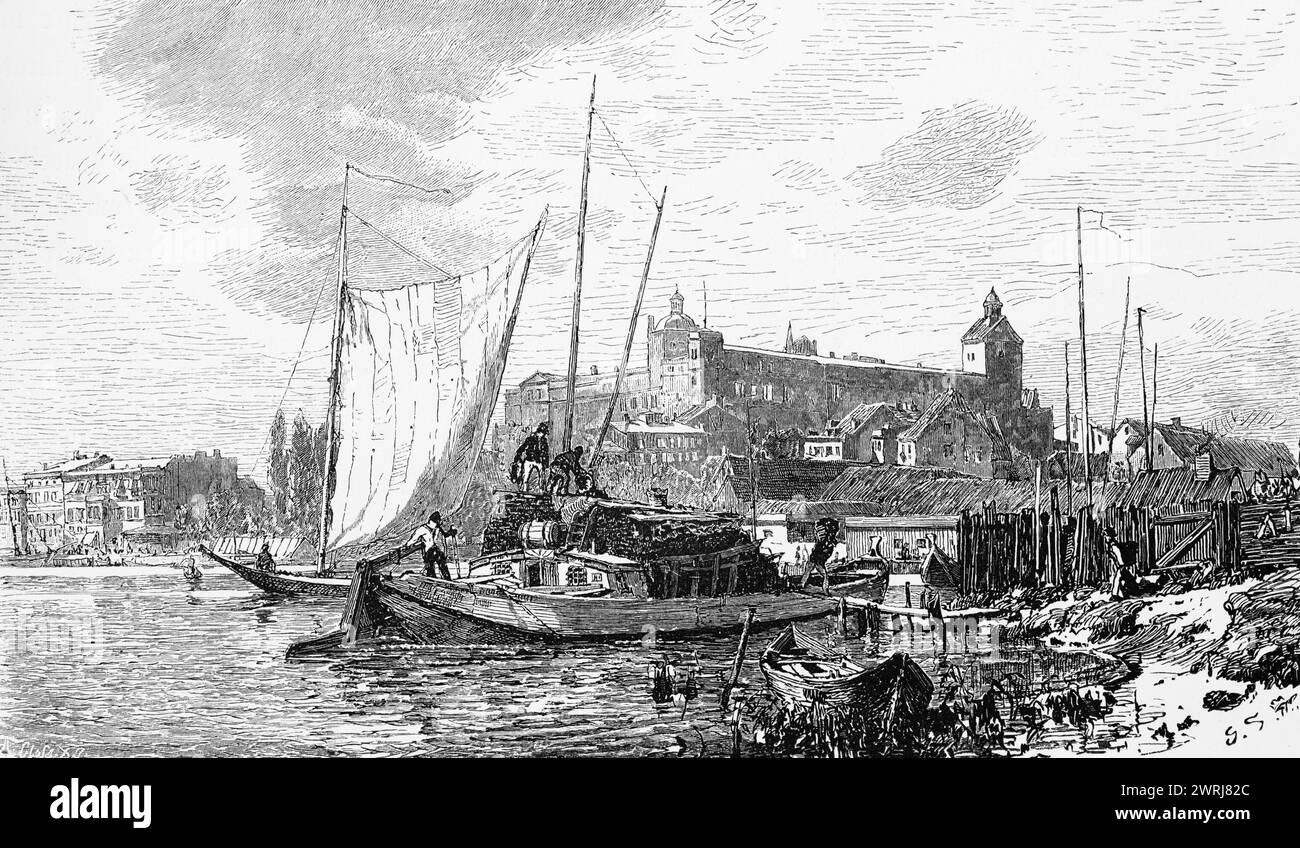 Castle on the Oder, Stettin or Szczecin, Poland, river, small harbour ...