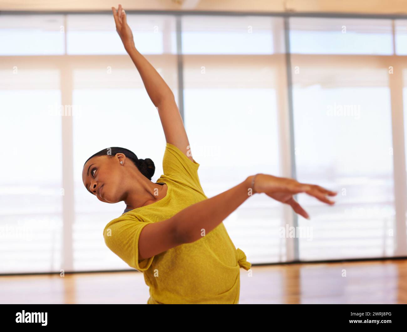 Dance, ballet and woman in fitness studio for performance, show or ...