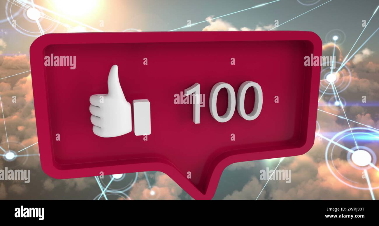 Digital image of follow, like and heart icons increasing in numbers ...