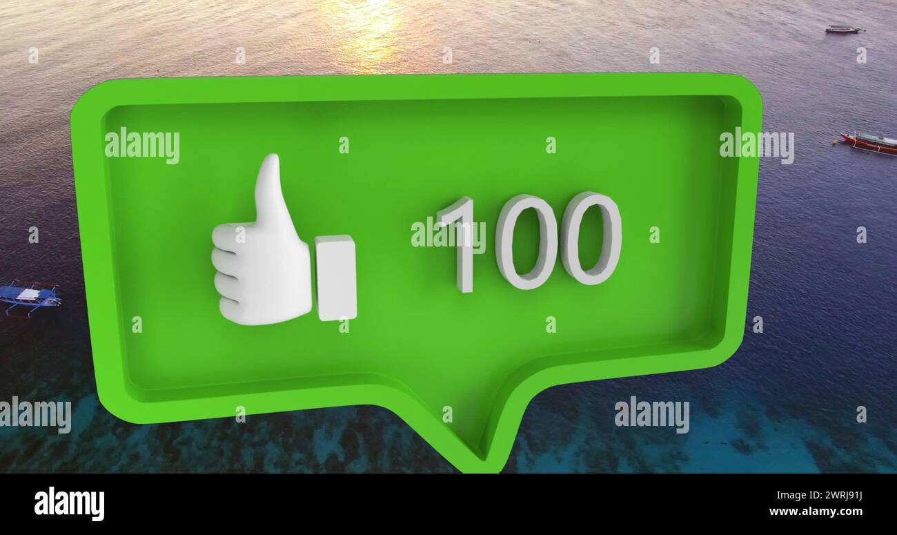 Digital image of follow, like and heart icons increasing in numbers ...