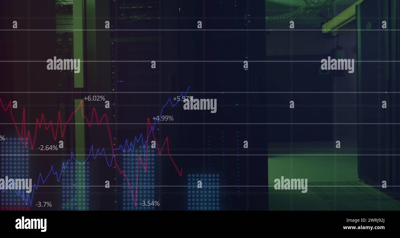 Image of data processing and statistics recording over computer servers ...
