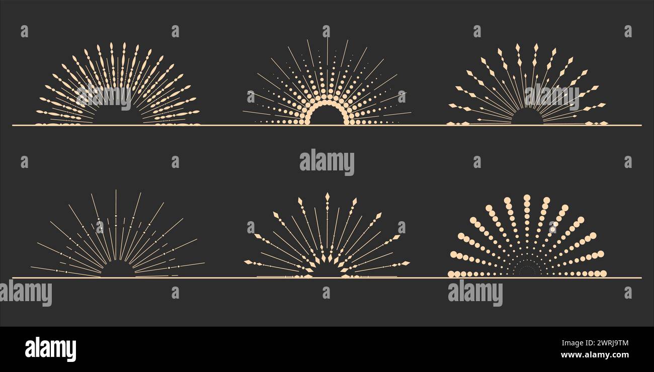 Sunburst. Set of light rays, sunbeams, and solar rays. Design elements ...