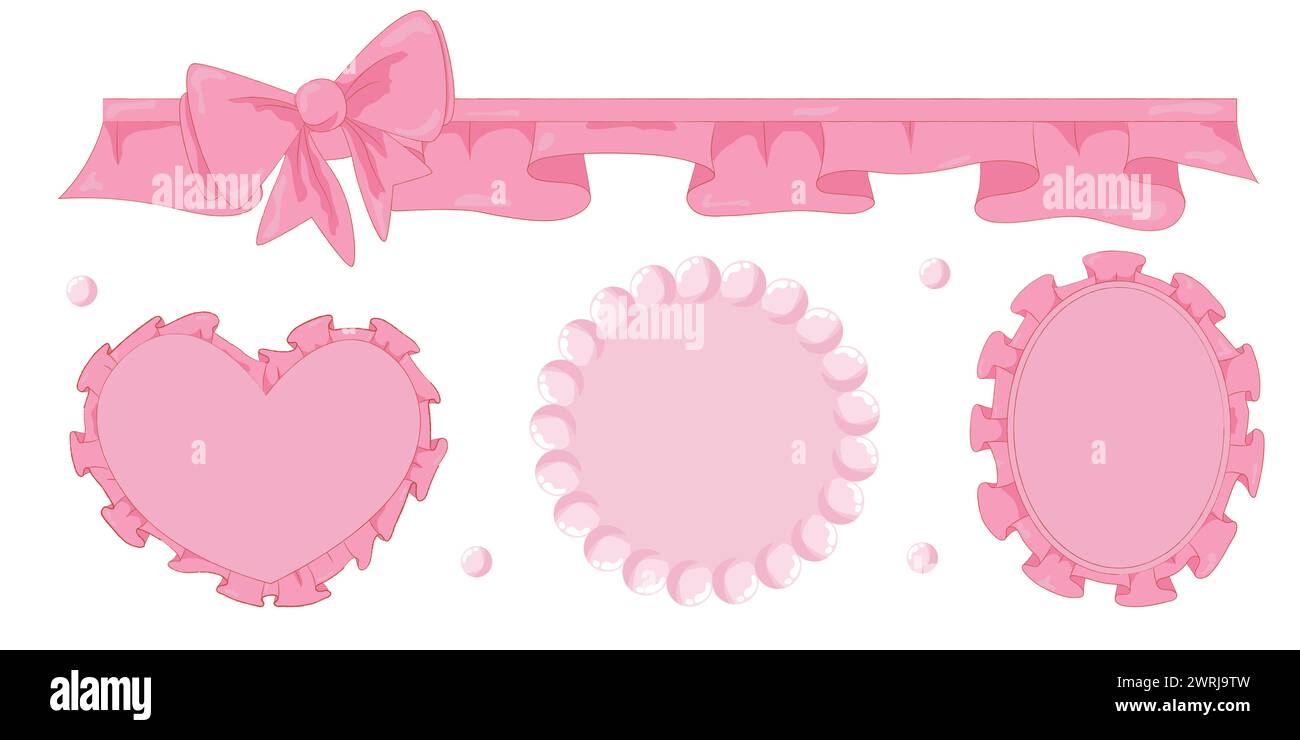 Vector Illustration of pink girly vintage bow and frame ribbon beads ...