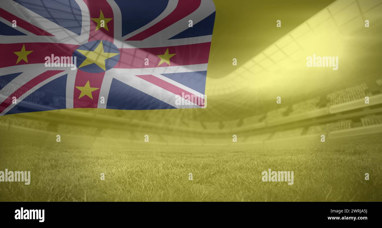 Image of flag of niue over sports stadium Stock Photo - Alamy