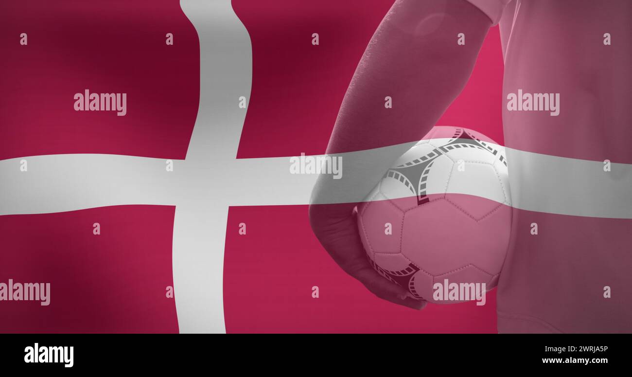 Image of waving flag of denmark over football player Stock Photo - Alamy