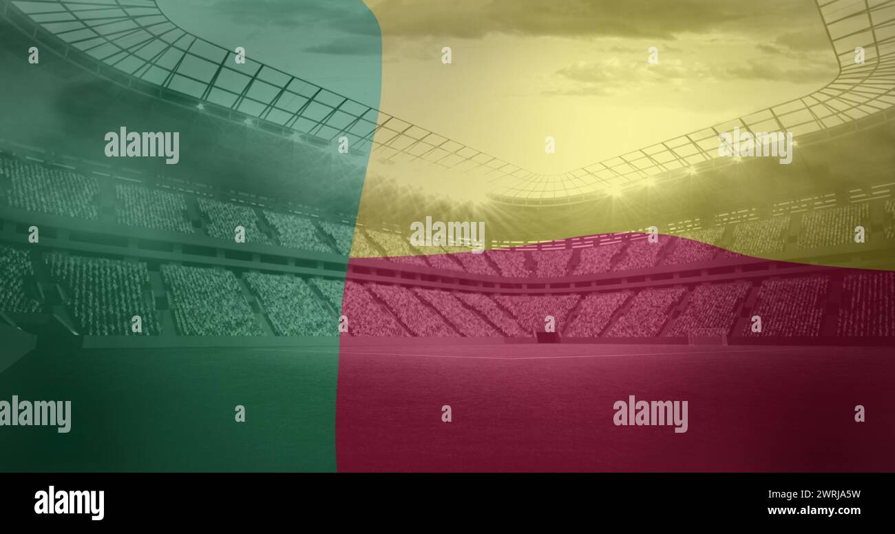 Image of flag of benin over sports stadium. Global sport and digital ...