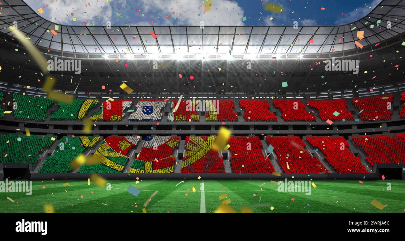 Image of falling gold confetti over football stadium Stock Photo - Alamy