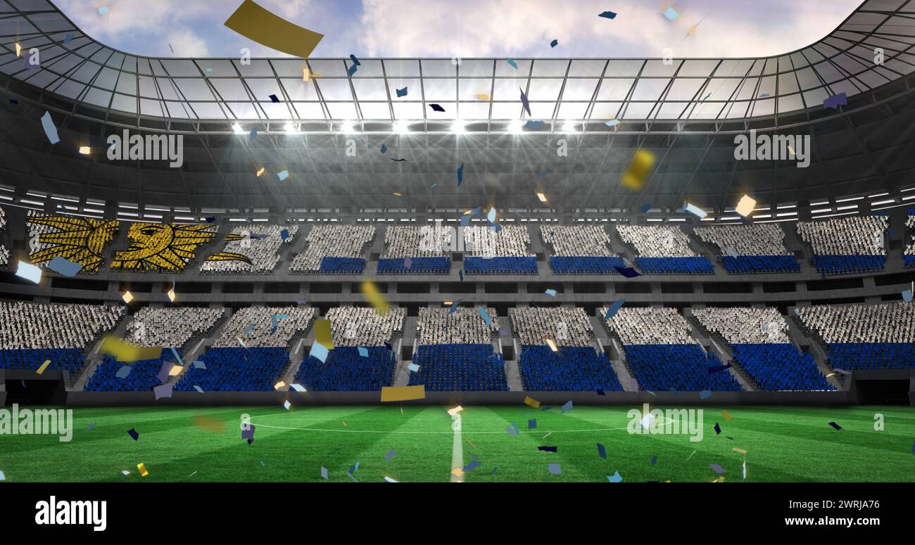 Image of falling gold confetti over football stadium Stock Photo - Alamy