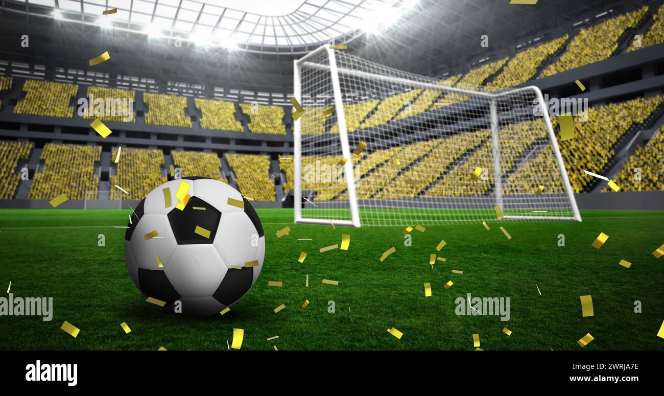 Image of falling golden confetti over football stadium Stock Photo - Alamy