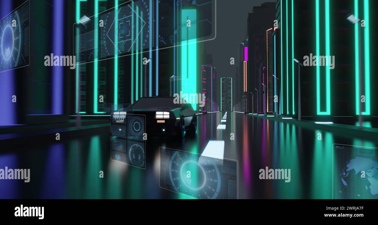 Image of digital interface with scopes over car driving Stock Photo - Alamy