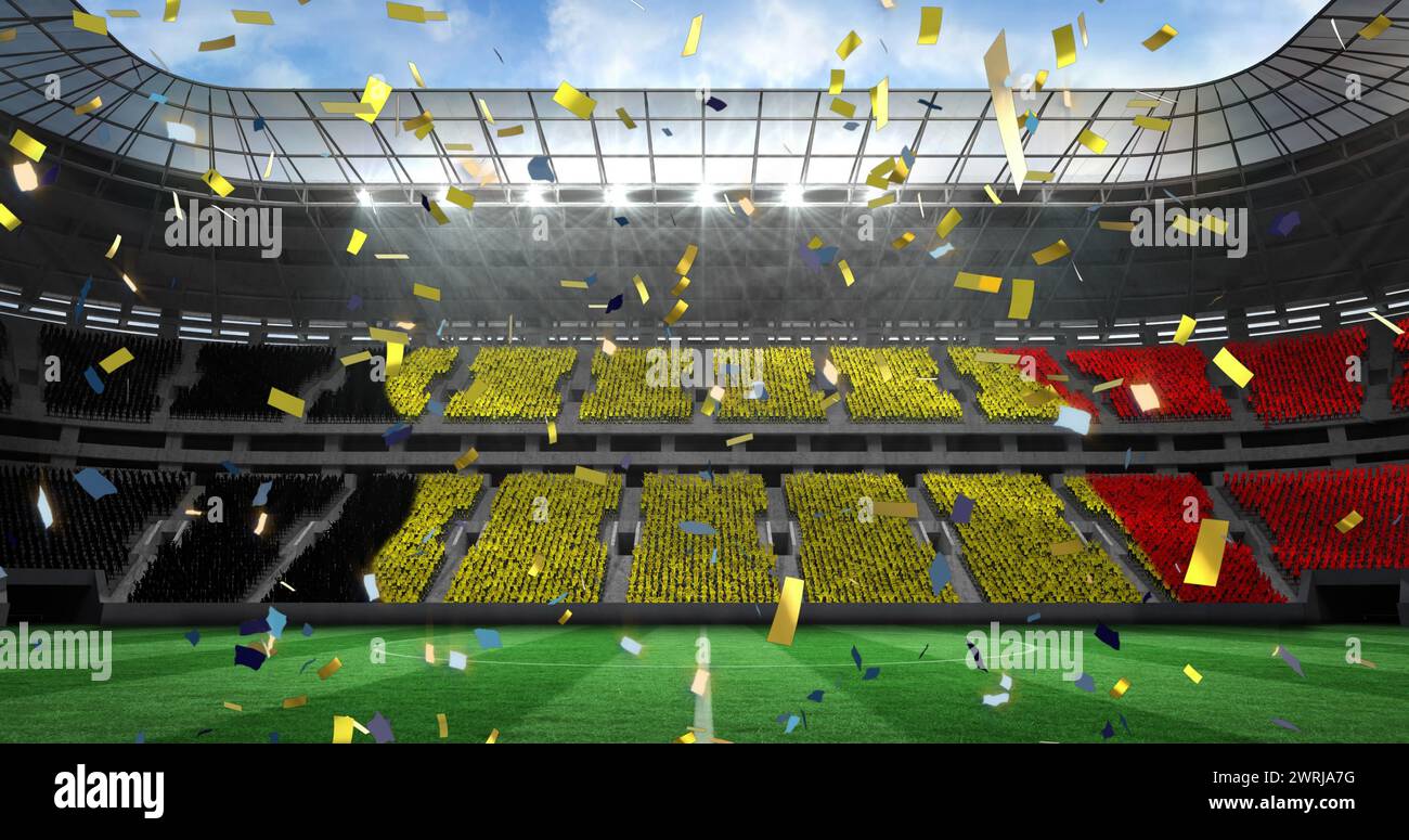 Image of falling golden confetti over football stadium Stock Photo - Alamy