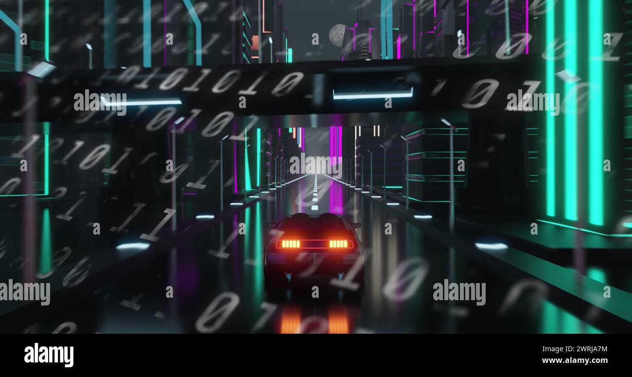Image of digital interface with binary coding over car driving Stock ...