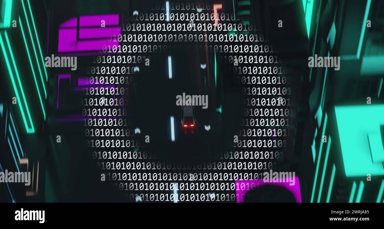 Image of digital interface with binary coding over car driving Stock ...