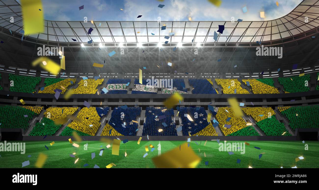 Image of flag of brazil over confetti on stadium Stock Photo - Alamy