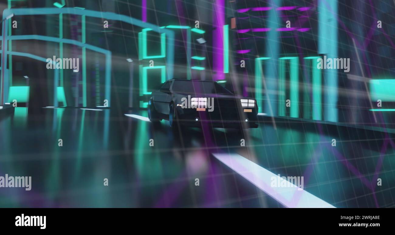 Image of digital interface over car driving Stock Photo - Alamy