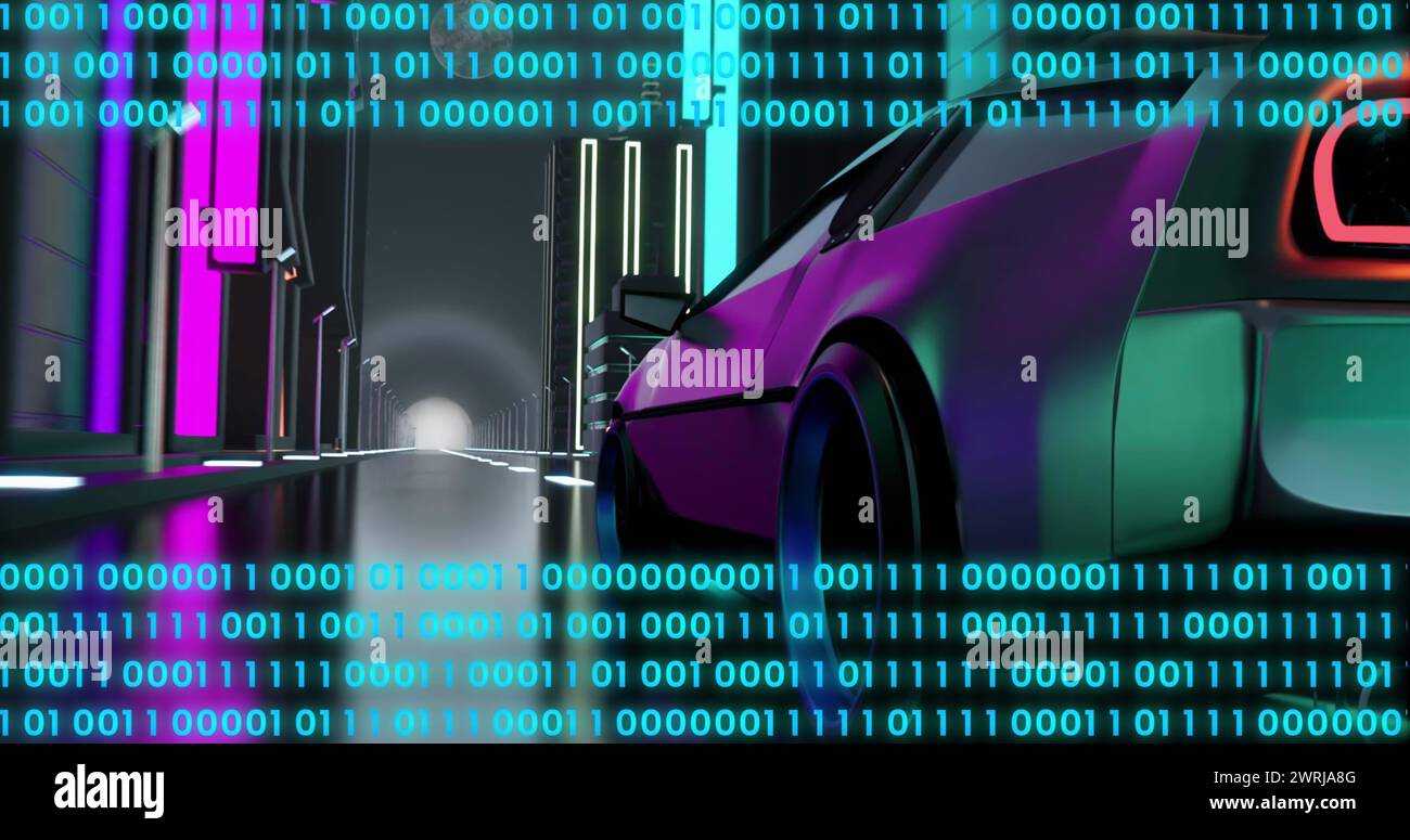 Image of digital interface with binary coding over car driving Stock ...