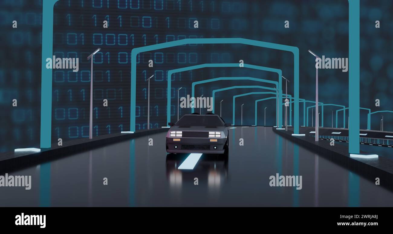 Image of digital interface with binary coding over car driving Stock ...