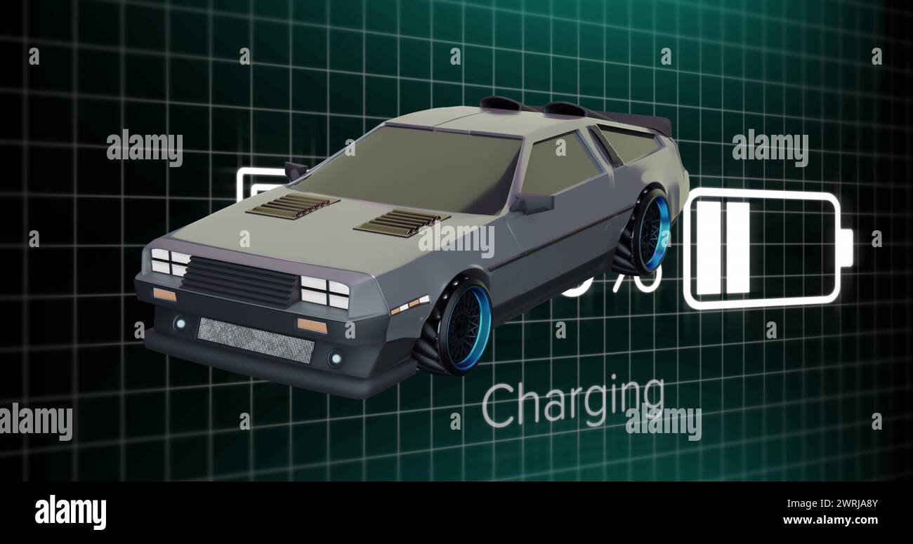 Image of digital interface with charging text over car driving Stock Photo - Alamy