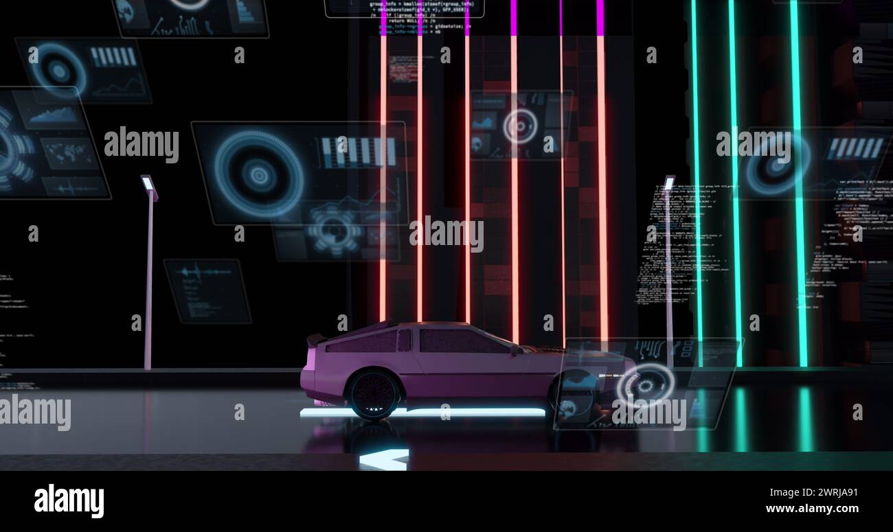 Image of digital interface with charging text over electric car driving Stock Photo - Alamy