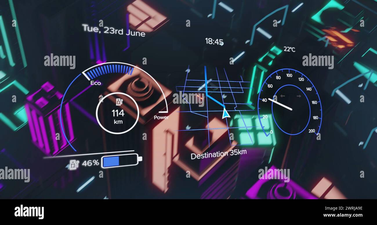 Image of digital interface over car driving Stock Photo - Alamy