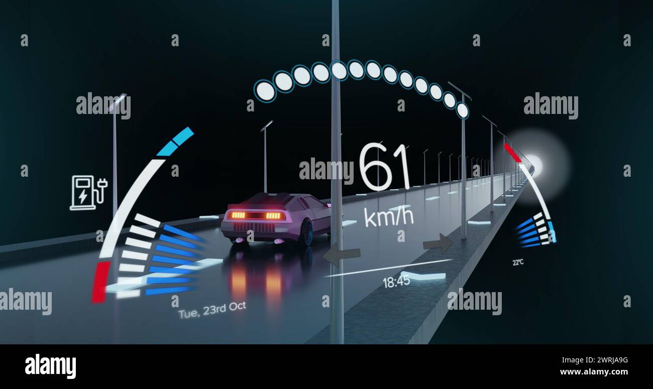 Image of digital interface over car driving Stock Photo - Alamy